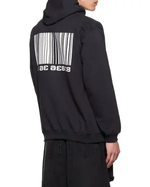 VTMNTS Barcode Printed Drawstring Hoodie - Black