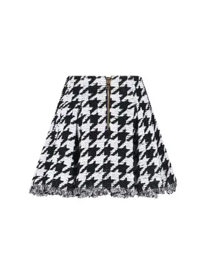 Balmain Button Embellished Houndstooth Tweed Mini Skirt - Black