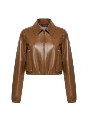 Gucci Collared Zip-up Leather Bomber Jacket