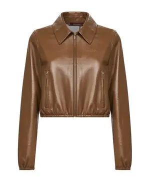 Gucci Collared Zip-up Leather Bomber Jacket