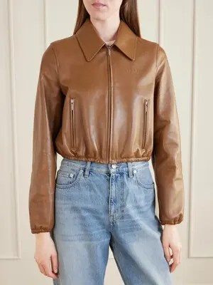 Gucci Collared Zip-up Leather Bomber Jacket