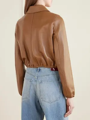 Gucci Collared Zip-up Leather Bomber Jacket