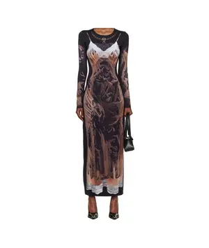 MARINE SERRE Long Sleeve Stretch Knit Maxi Dress