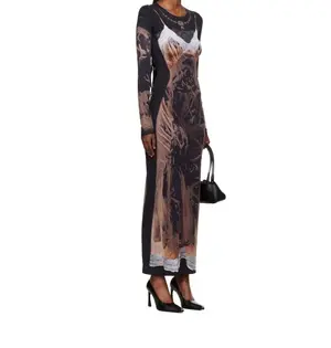 MARINE SERRE Long Sleeve Stretch Knit Maxi Dress