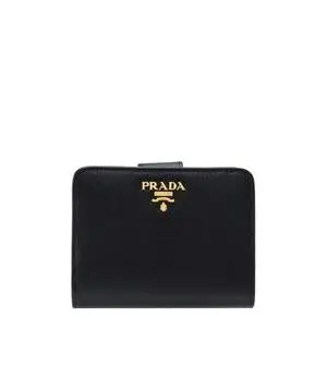 Prada Logo Plaque Small Wallet - Black