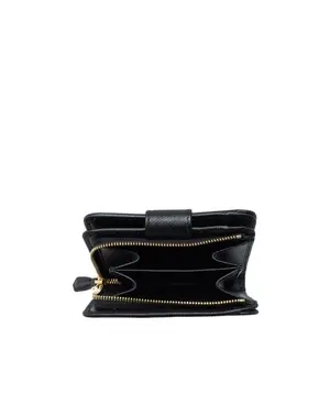 Prada Logo Plaque Small Wallet - Black