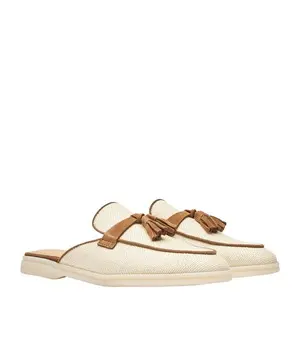 SCAROSSO Lucrezia Raffia Tassel Slip-on Mules - Beige
