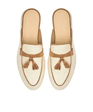 SCAROSSO Lucrezia Raffia Tassel Slip-on Mules - Beige