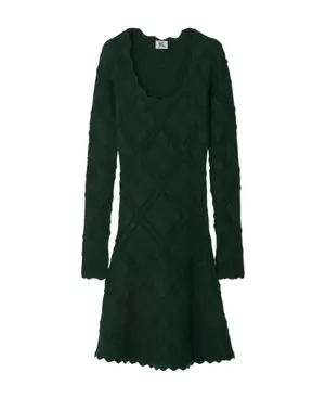 Burberry Long Sleeve Diamond Knit Dress - Green