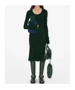 Burberry Long Sleeve Diamond Knit Dress