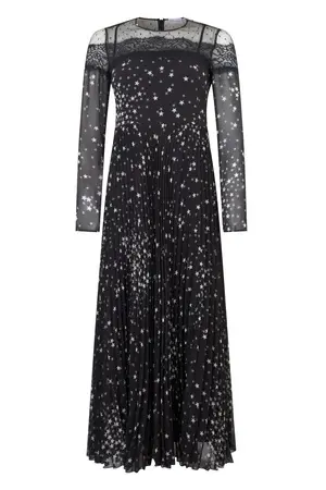 Red Valentino Long Sleeve Printed Pleated Dress - No