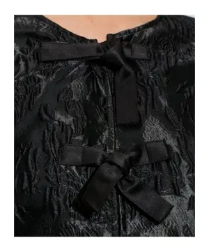 GANNI Peplum Tie Blouse With Puff Sleeves And Floral Embossing - Black