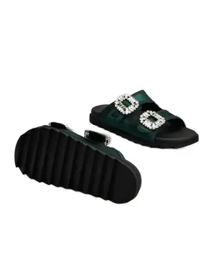 ROGER VIVIER Slidy Viv Mules With Crystal Buckles - Black