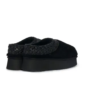 Mou Round-toe Mules With Curly Sheepskin And Crocheted Wool Details