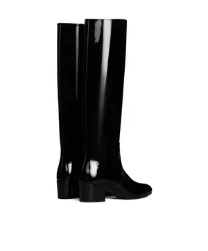 Celine Les Bottes Triomphe High Boot In Patent Calfskin - Black