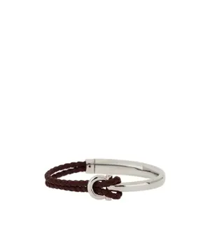 FERRAGAMO Gancini Braided Leather And Palladium-plated Brass Bracelet - Multicolor