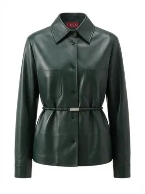 Gucci Shiny Leather Jacket With Pointed Collar