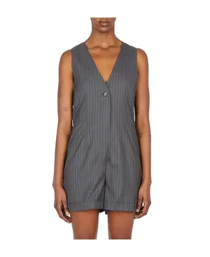 Max Mara Pinstriped Wool V-neck Jumpsuit With Belted Waist - Black