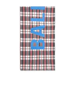 Balenciaga Logo Print Check Scarf - Gray