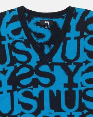 StÜssy V-neck Sleeveless Sweater - Blue