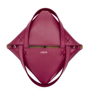 Loewe Mini Puzzle Fold Tote In Shiny Calfskin - Deep Red