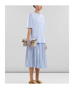 Marni Blue Organic Cotton Boxy T-shirt With Padded Logo