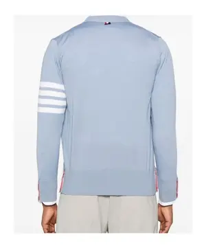 Thom Browne V-neck Fine-knit Cardigan With Striped Details - Blue