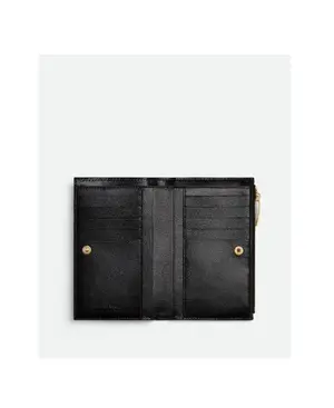 Bottega Veneta Medium Intrecciato Bi-fold Zip Wallet - Black