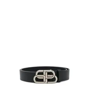 Balenciaga Bb Logo Belt With Silver Buckle - Black