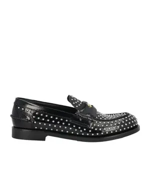 Miu Miu Miu Miu Round Toe Penny Loafers With Rivet Detailing Black