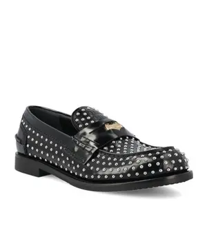 Miu Miu Round Toe Penny Loafers With Rivet Detailing - Black
