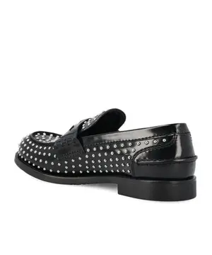 Miu Miu Round Toe Penny Loafers With Rivet Detailing - Black