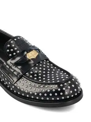 Miu Miu Round Toe Penny Loafers With Rivet Detailing - Black