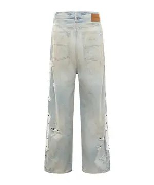 Amiri Distressed Bones Studded Baggy Jeans - Gray