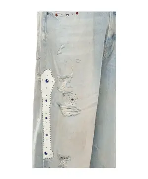 Amiri Distressed Bones Studded Baggy Jeans - Gray