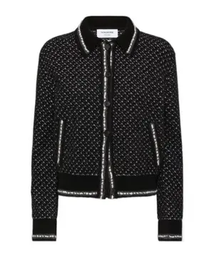 Thom Browne Spread Collar Textured Bomber Jacket - Black
