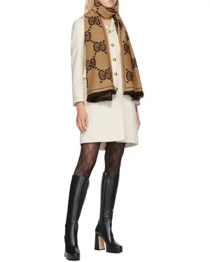 Gucci Gg Jacquard Scarf - Brown
