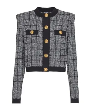 Balmain Light Tweed Cardigan With Lion Head Buttons