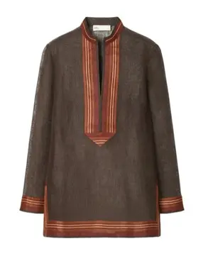 Tory Burch Striped Detail Tunic - Dark Mocha
