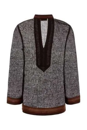 Tory Burch Striped Detail Tunic - Dark Mocha