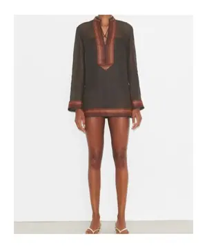 Tory Burch Striped Detail Tunic - Dark Mocha