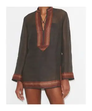 Tory Burch Striped Detail Tunic - Dark Mocha