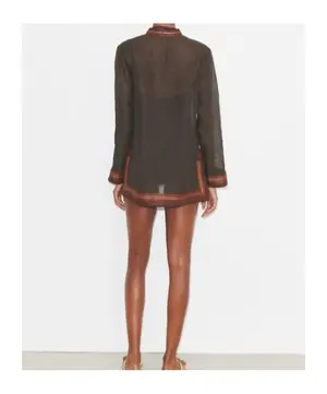 Tory Burch Striped Detail Tunic - Dark Mocha