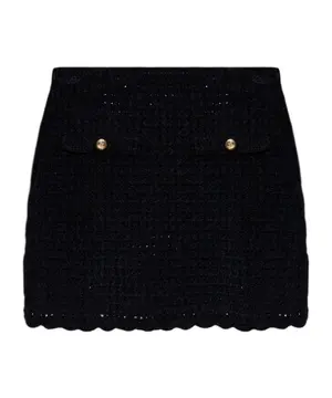 GANNI Crochet Mini Skirt With Gold Button Detail - Black