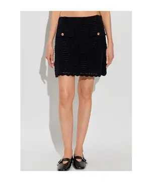GANNI Crochet Mini Skirt With Gold Button Detail