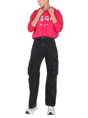 MSGM Logo Print Long Sleeve Hoodie