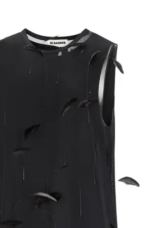 JIL SANDER Sleeveless Feather Trim Maxi Dress