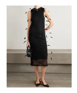 JIL SANDER Sleeveless Feather Trim Maxi Dress
