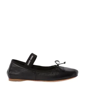Miu Miu Logo Detail Ballerina Flats - Black
