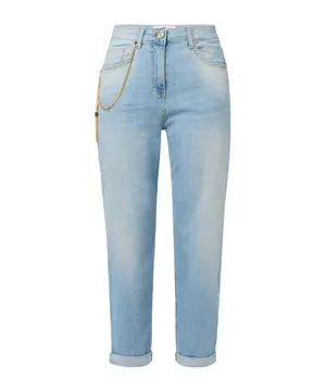 Elisabetta Franchi Light Wash Denim Tassel Chain Boyfriend Jeans